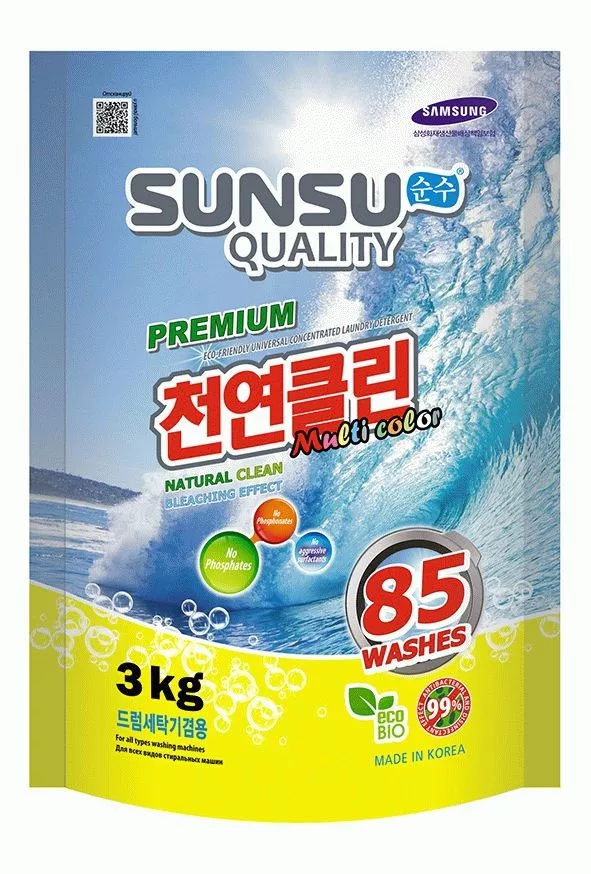 Стиральный порошок концентрат 3кг. SUNSU Q для цветного белья б/фосфатов 85 стирок