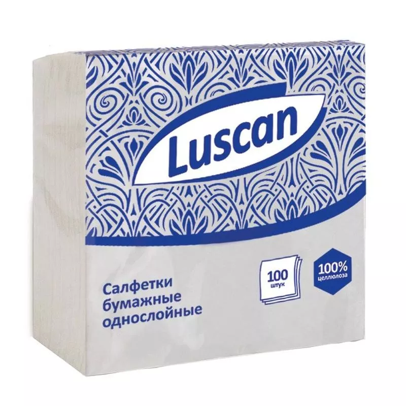 Салфетки бумажные 100шт. белые (24х24см) Luscan 476872