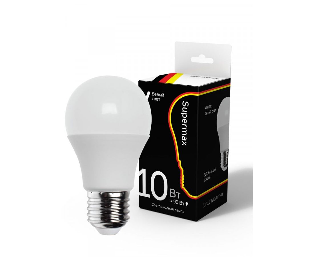 Supermax ЛОН A60 E27 10W (800lm) 4000K 4K матов. 108x60 Sup_LED10wA60E2740